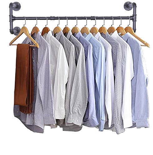 Clothes Rack Industrial Pipe Rack Wall Mounted Heavy Duty Black Iron Garment Rack Space-Saving Iron Garment Rack Multi-Purpose Hanging Rod Bar for Laundry Room Retail Display Clothes Rod for Closet Easy Assembly for Small Space 47.2 x 12.2 x 10.2 Inches ,