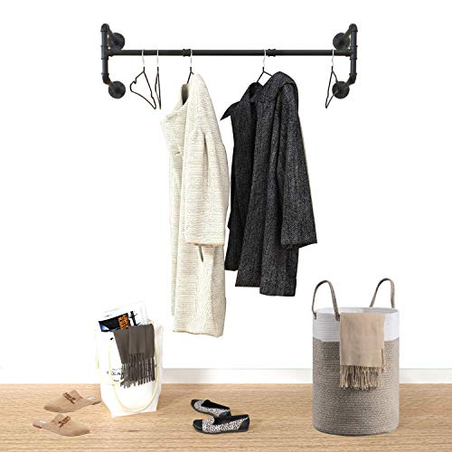 Clothes Rack Industrial Pipe Rack Wall Mounted Heavy Duty Black Iron Garment Rack Space-Saving Iron Garment Rack Multi-Purpose Hanging Rod Bar for Laundry Room Retail Display Clothes Rod for Closet Easy Assembly for Small Space 47.2 x 12.2 x 10.2 Inches ,