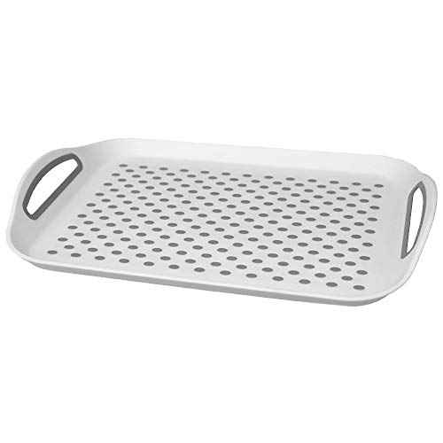 Home Basics Anti-Slip Plastic Serving Tray with Easy Grip Handles, White 16'' x 11'' x 1.6'' 41.5 x 29 x 4.3 cm