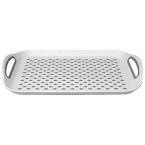 Home Basics Anti-Slip Plastic Serving Tray with Easy Grip Handles, White 16'' x 11'' x 1.6'' 41.5 x 29 x 4.3 cm