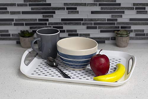 Home Basics Anti-Slip Plastic Serving Tray with Easy Grip Handles, White 16'' x 11'' x 1.6'' 41.5 x 29 x 4.3 cm