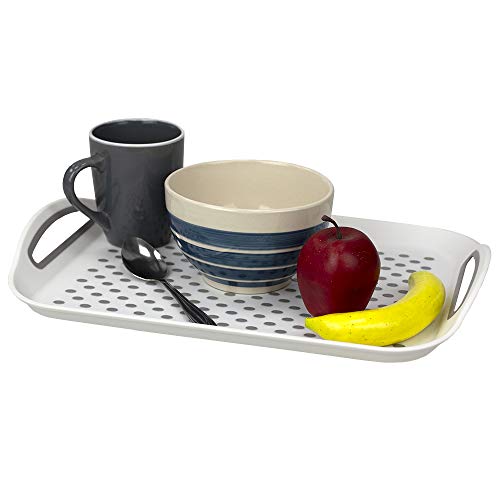 Home Basics Anti-Slip Plastic Serving Tray with Easy Grip Handles, White 16'' x 11'' x 1.6'' 41.5 x 29 x 4.3 cm