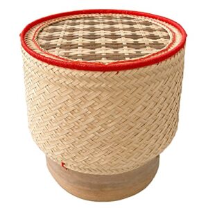 panwa bamboo sticky rice serving basket handmade 100% eco-friendly thai kratip container prestige collection caramel and natural with vegetable plant based dye - food safe