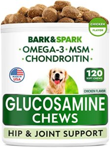 glucosamine dog treats - joint pain relief supplement - advanced formula with chondroitin, msm, omega-3 - hip & joint care - made in usa - chicken flavor - 120 chews