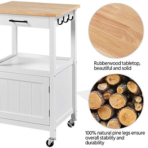 Yaheetech Rolling Kitchen Island with Single Door Cabinet and Storage Shelf, Kitchen Cart with Drawer on Swivel Wheels for Dining Room/Living Room, 18"x22"x35"H, White