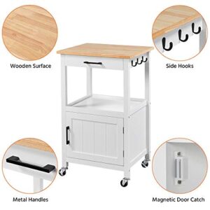 Yaheetech Rolling Kitchen Island with Single Door Cabinet and Storage Shelf, Kitchen Cart with Drawer on Swivel Wheels for Dining Room/Living Room, 18"x22"x35"H, White