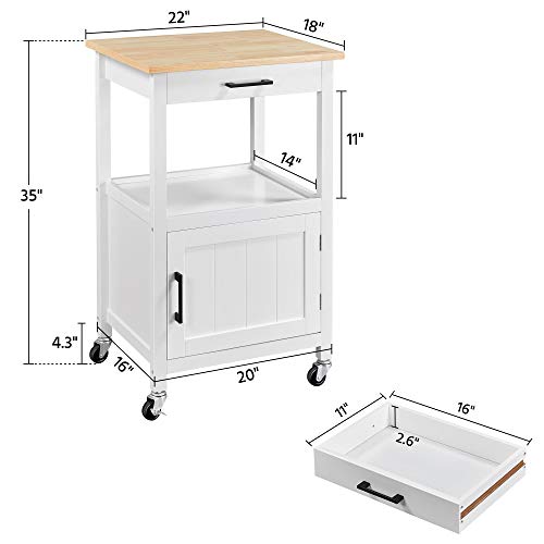 Yaheetech Rolling Kitchen Island with Single Door Cabinet and Storage Shelf, Kitchen Cart with Drawer on Swivel Wheels for Dining Room/Living Room, 18"x22"x35"H, White