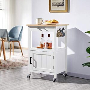 Yaheetech Rolling Kitchen Island with Single Door Cabinet and Storage Shelf, Kitchen Cart with Drawer on Swivel Wheels for Dining Room/Living Room, 18"x22"x35"H, White