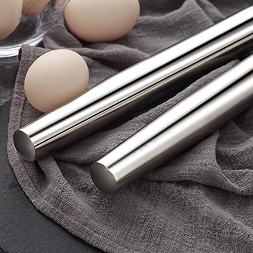 KUFUNG Professional French Rolling Pin for Baking Top-Grade Stainless Steel, Light Weight, Easy to Roll Design Metal Rolling Pin Fondant Rolling Pin for Pie Crust (L, Silver)