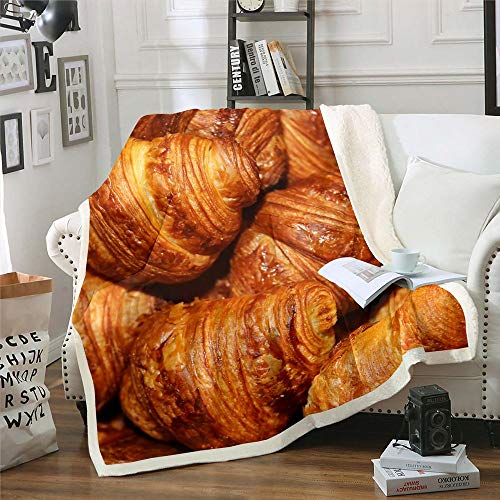 Manfei Fresh Baked Croissants Bed Throws Fresh Buttery Croissants and Rolls Flannel Fleece Blanket for Couch Sofa Food Theme Throw Blanket Cozy Luxury Bed Blanket, Baby Size (30 x 40 Inches)