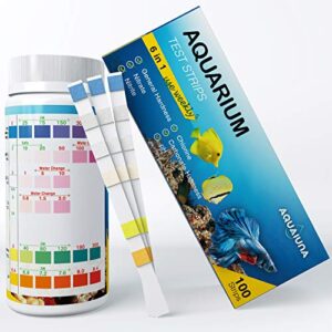 aqualuna aquarium test strips 6 in 1 for freshwater and saltwater- fish tank test kit monitoring level of ph, nitrate, nitrite, general hardness, free chlorine and carbonate-100 counts