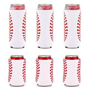 XINRUI Can Coolers Sleeves, 6 Pack Reusable Beer Bottle Cup Insulator 12 oz Neoprene Hot and Cold Drinks Soda Cover for Events or Weddings Bachelorette Parties Funny Party Supplies(Baseball)