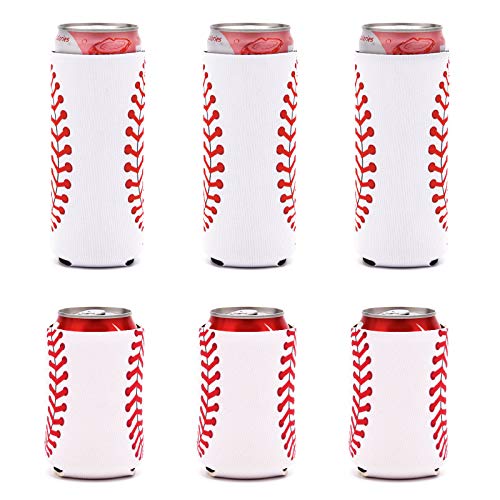 XINRUI Can Coolers Sleeves, 6 Pack Reusable Beer Bottle Cup Insulator 12 oz Neoprene Hot and Cold Drinks Soda Cover for Events or Weddings Bachelorette Parties Funny Party Supplies(Baseball)