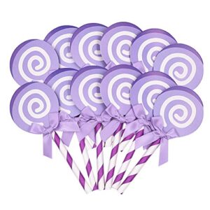 amosfun lollipop cupcake picks paper birthday cake toppers lovely lollipop bow cake decorations dessert table decorative supplies creative lollipop cake insert purple for party cake decortion