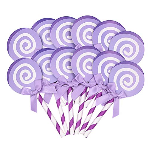 Amosfun Lollipop Cupcake Picks Paper Birthday Cake Toppers Lovely Lollipop Bow Cake Decorations Dessert Table Decorative Supplies Creative Lollipop Cake Insert Purple for Party Cake Decortion