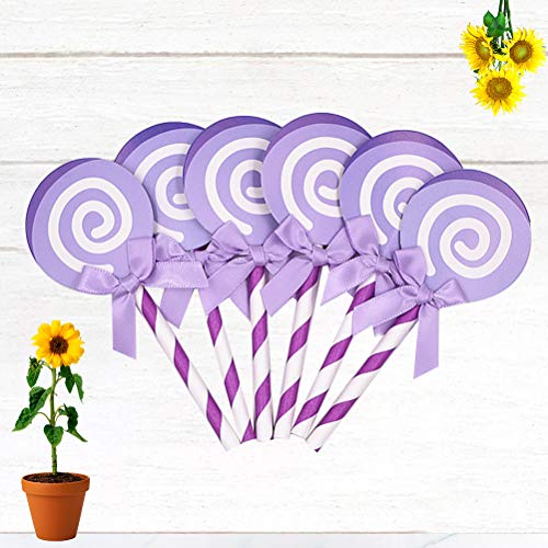 Amosfun Lollipop Cupcake Picks Paper Birthday Cake Toppers Lovely Lollipop Bow Cake Decorations Dessert Table Decorative Supplies Creative Lollipop Cake Insert Purple for Party Cake Decortion