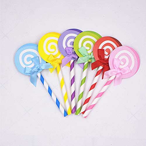 Amosfun Lollipop Cupcake Picks Paper Birthday Cake Toppers Lovely Lollipop Bow Cake Decorations Dessert Table Decorative Supplies Creative Lollipop Cake Insert Purple for Party Cake Decortion