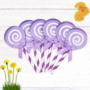 Amosfun Lollipop Cupcake Picks Paper Birthday Cake Toppers Lovely Lollipop Bow Cake Decorations Dessert Table Decorative Supplies Creative Lollipop Cake Insert Purple for Party Cake Decortion