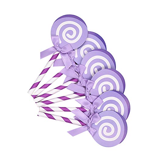 Amosfun Lollipop Cupcake Picks Paper Birthday Cake Toppers Lovely Lollipop Bow Cake Decorations Dessert Table Decorative Supplies Creative Lollipop Cake Insert Purple for Party Cake Decortion