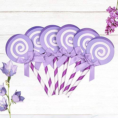 Amosfun Lollipop Cupcake Picks Paper Birthday Cake Toppers Lovely Lollipop Bow Cake Decorations Dessert Table Decorative Supplies Creative Lollipop Cake Insert Purple for Party Cake Decortion