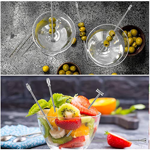 Cocktail Picks Stick, 20Pcs Cocktail Toothpicks, Stainless Steel Martini Olive Picks for Bar Barbecue Fruit, Bloody Mary Drink Sticks