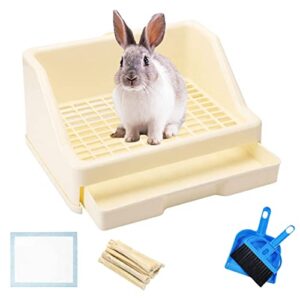 hamiledyi 14 pcs rabbit litter box with drawer urinal pad pet toilet cage trainer corner potty cleaner broom brush dustpan for guinea pigs chinchilla ferret bunny hedgehog small animals(white)