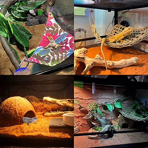 Tfwadmx Lizard Lounger Bearded Dragon Hammock Accessories Coconut Shell Hut Jungle Bendable Vines Leaves Tank Decor for Chameleon Gecko Snakes (5 Pcs