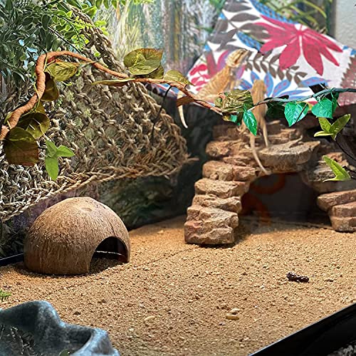 Tfwadmx Lizard Lounger Bearded Dragon Hammock Accessories Coconut Shell Hut Jungle Bendable Vines Leaves Tank Decor for Chameleon Gecko Snakes (5 Pcs