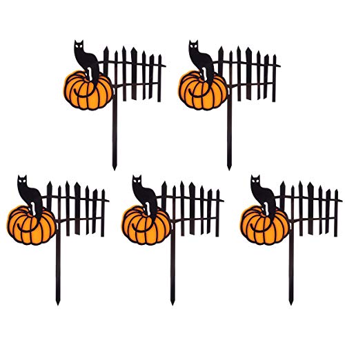 Amosfun 5 Pcs Creative Halloween Pumpkin Cat Design Birthday Cake Toppers for Party Cake Decortion