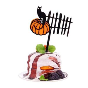 Amosfun 5 Pcs Creative Halloween Pumpkin Cat Design Birthday Cake Toppers for Party Cake Decortion