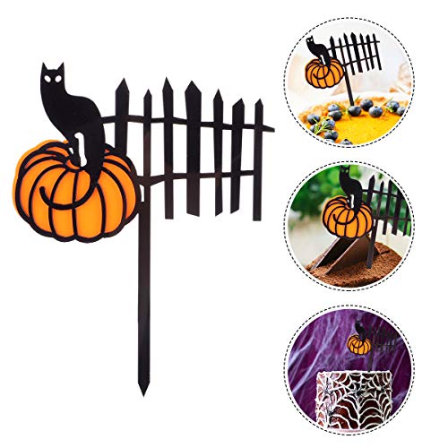 Amosfun 5 Pcs Creative Halloween Pumpkin Cat Design Birthday Cake Toppers for Party Cake Decortion