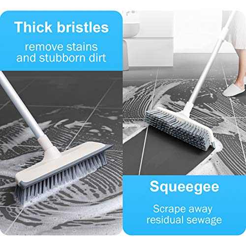 Abealv Floor Scrub Brush with 55 inches Metal Adjustable Long Handle Stiff Brush 2 in 1 Scrape and Brush Window Squeegee Cleaning Brush Scrubber for Bathroom Tub and Tile, Patio, Kitchen, Wall