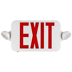 sunlite 05279 led emergency exit sign red, dual light with 90-minute battery power back-up, 350 degree adjustable head lamps, 200 lumens, 120-277v, ceiling or wall mount, long lasting, fire safety