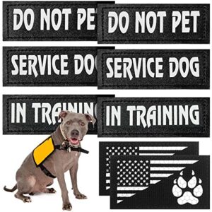 8 pieces service dog vest patches reflective dog patches in training dog patches do not pet and dog paw patches flag removable tactical dog harness patches (classic patterns,4.3 x 1.6 inch)