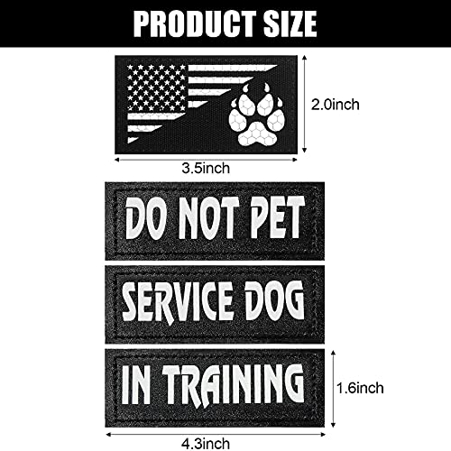 8 Pieces Service Dog Vest Patches Reflective Dog Patches in Training Dog Patches Do Not Pet and Dog Paw Patches Flag Removable Tactical Dog Harness Patches (Classic Patterns,4.3 x 1.6 Inch)