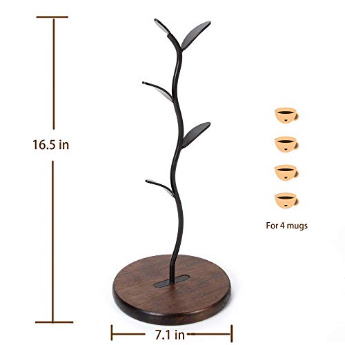 Mug Tree, Coffee Cup Holder for Counter, Tea Cup Storage Rack Countertop, Cafe Accessories Decor & Kitchen Organizer Storage Stand, Black