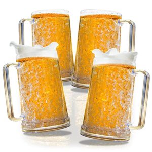 freezer mugs with gel beer mugs for freezer - frosted beer mugs freezer cups - double walled freezer mugs with gel - frosty mugs beer freezer glasses - set of 4 - clear