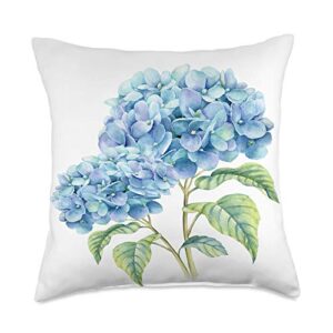 marcimo brands watercolor blue hydrangea bouquet shabby chic flowers throw pillow, 18x18, multicolor