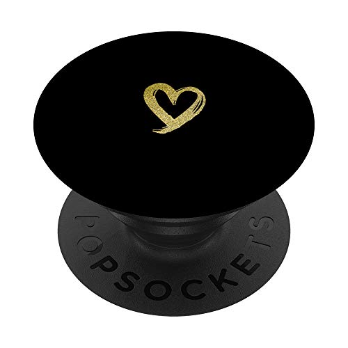 Yellow Minimalist Heart Black PopSockets Swappable PopGrip