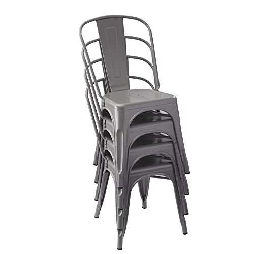 Amazon Basics Metal Dining Chairs, Dark Grey, 1 Count (Pack of 4)