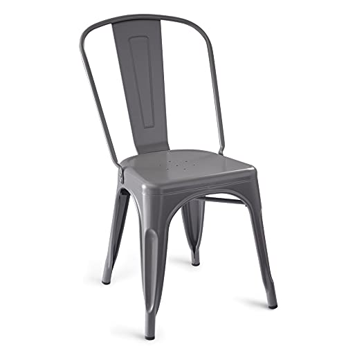 Amazon Basics Metal Dining Chairs, Dark Grey, 1 Count (Pack of 4)