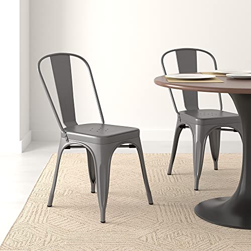 Amazon Basics Metal Dining Chairs, Dark Grey, 1 Count (Pack of 4)