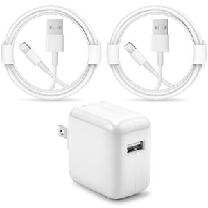 ipad charger iphone charger【apple mfi certified】 12w usb wall charger foldable portable travel plug with 2-pack usb to lightning cable(6 ft) compatible with iphone, ipad, ipad mini, ipad air, airpods