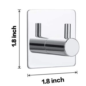 Bylion 4 Pack Silver Adhesive Wall Hooks, Adhesive Chrome Hooks Bathroom Towel Hooks Chrome SUS 304 Stainless Steel Wall Hooks, Heavy Duty Waterproof Hooks, Robe Hooks for Bathroom Kitchen Bedroom