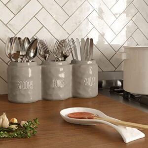 Barnyard Designs Silverware Caddy for Countertop - Cutlery Organizer for Spoon, Fork, and Knife - Ceramic Utensil Holder for Flatware or Plasticware - Perfect for Parties - 12.5” x 4.25” x 5