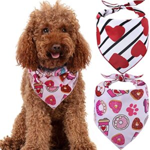 odi style dog bandanas girl - 2 pack, girl dog bandana with hearth, donut, paw printed pet scarves, dog costume collar bandanas for small, medium, large dogs, puppy outfit, pink, white