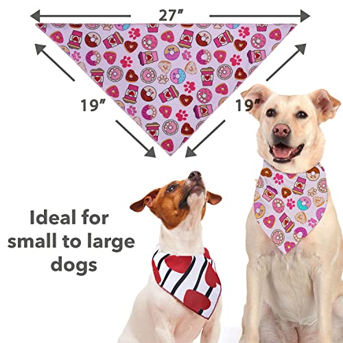 Odi Style Dog Bandanas Girl - 2 Pack, Girl Dog Bandana with Hearth, Donut, Paw Printed Pet Scarves, Dog Costume Collar Bandanas for Small, Medium, Large Dogs, Puppy Outfit, Pink, White