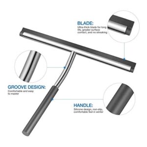 Duster with Extension Pole 100'' Double Replacement Heads + Shower Squeegee Stainless Steel Glass Window Squeegee