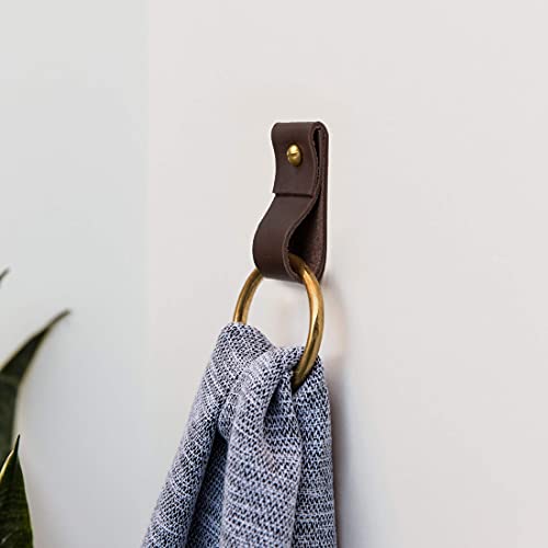 KEYAIIRA - Small Leather Wall Hook, wall hanging strap towel hook for wall leather loop strap for scarf storage boat paddle holder minimal towel bar rack storage