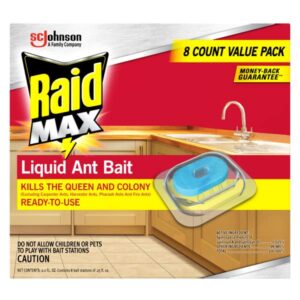 raid max liquid ant bat; kills ants where they breed, for indoor and outdoor use; 8 bait stations